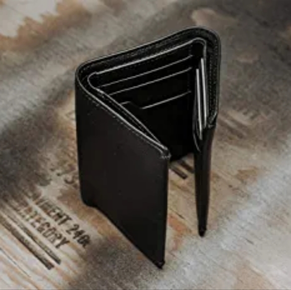 Accessories | Black Leather Trifold Wallet | Poshmark